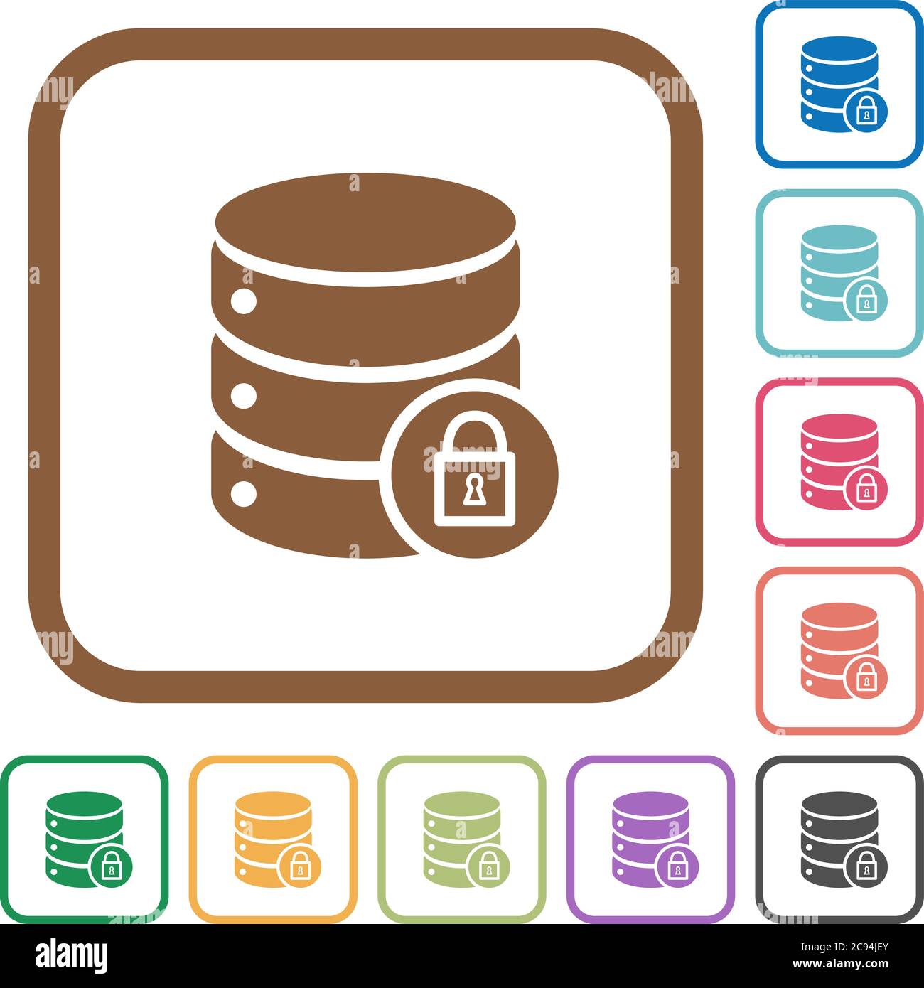 Database lock simple icons in color rounded square frames on white ...