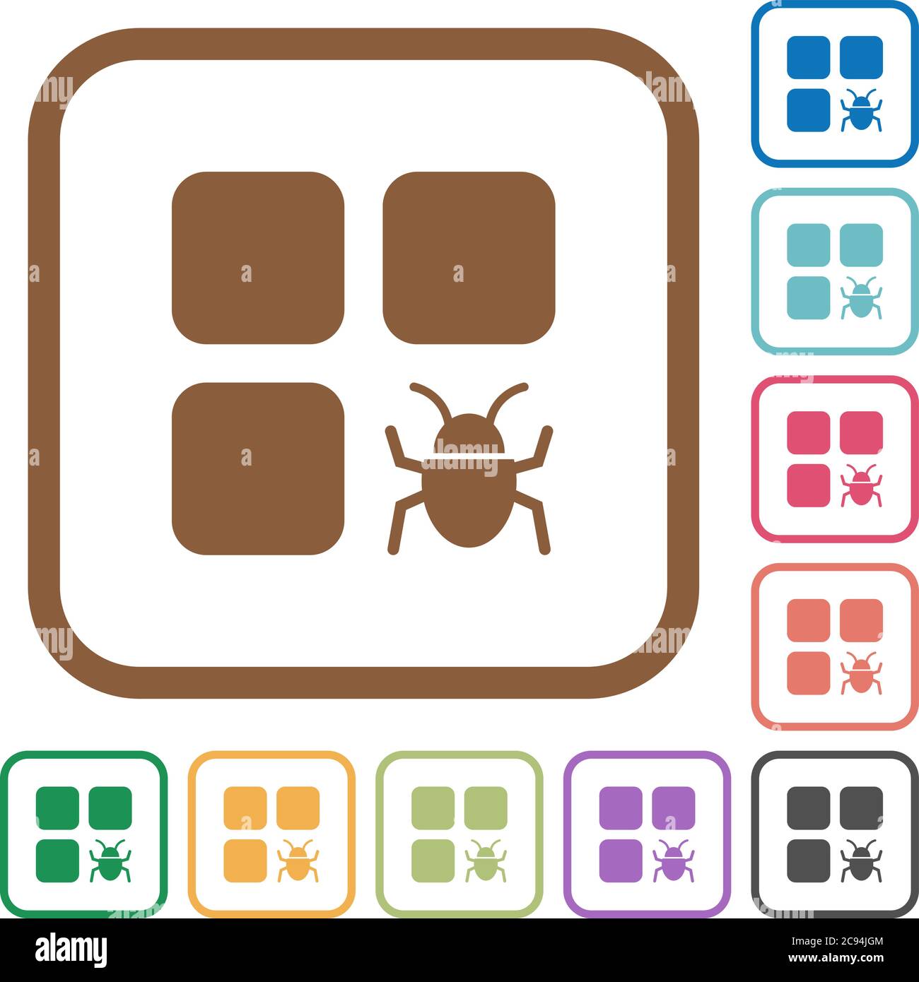 Component bug simple icons in color rounded square frames on white ...