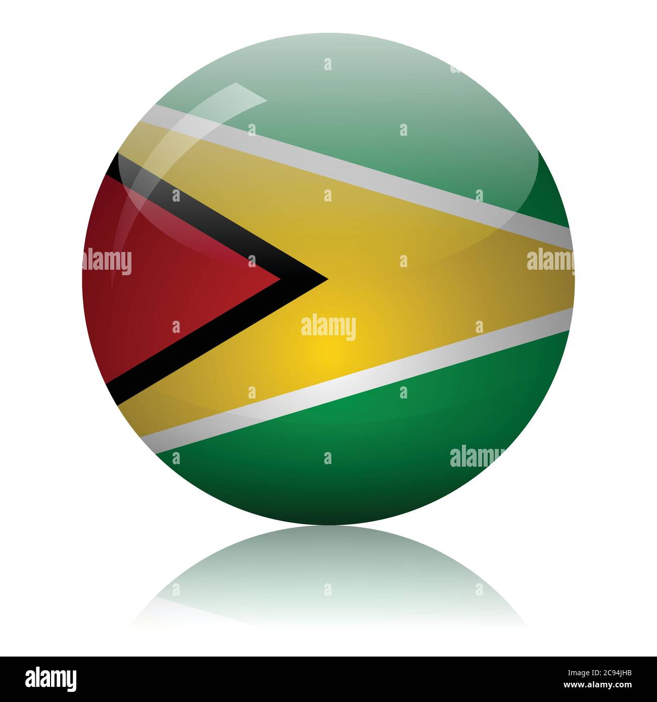 Guyana flag glass ball on light mirror surface vector illustration ...
