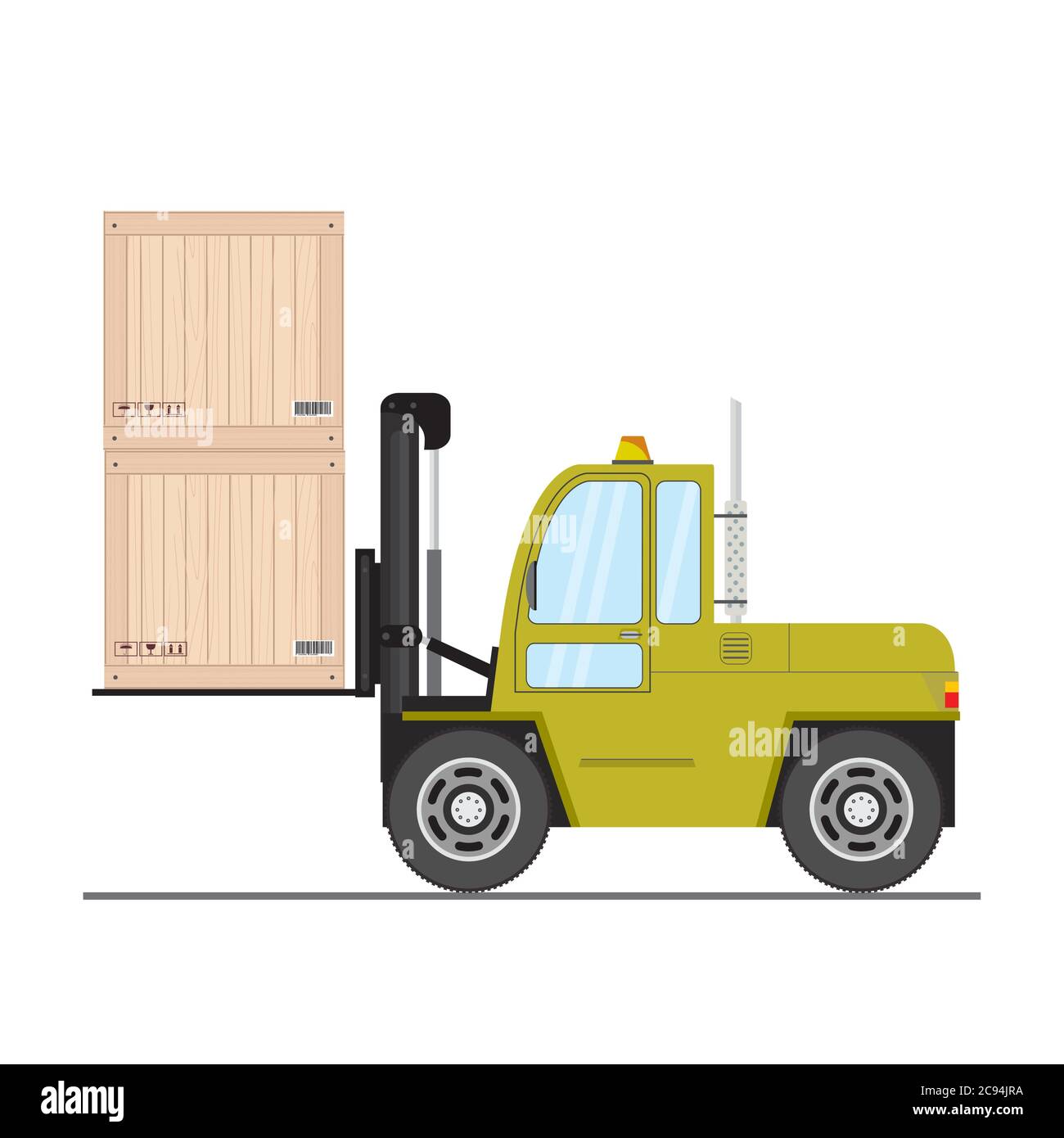 Black and yellow Forklift truck with boxes - side view,isolated on ...
