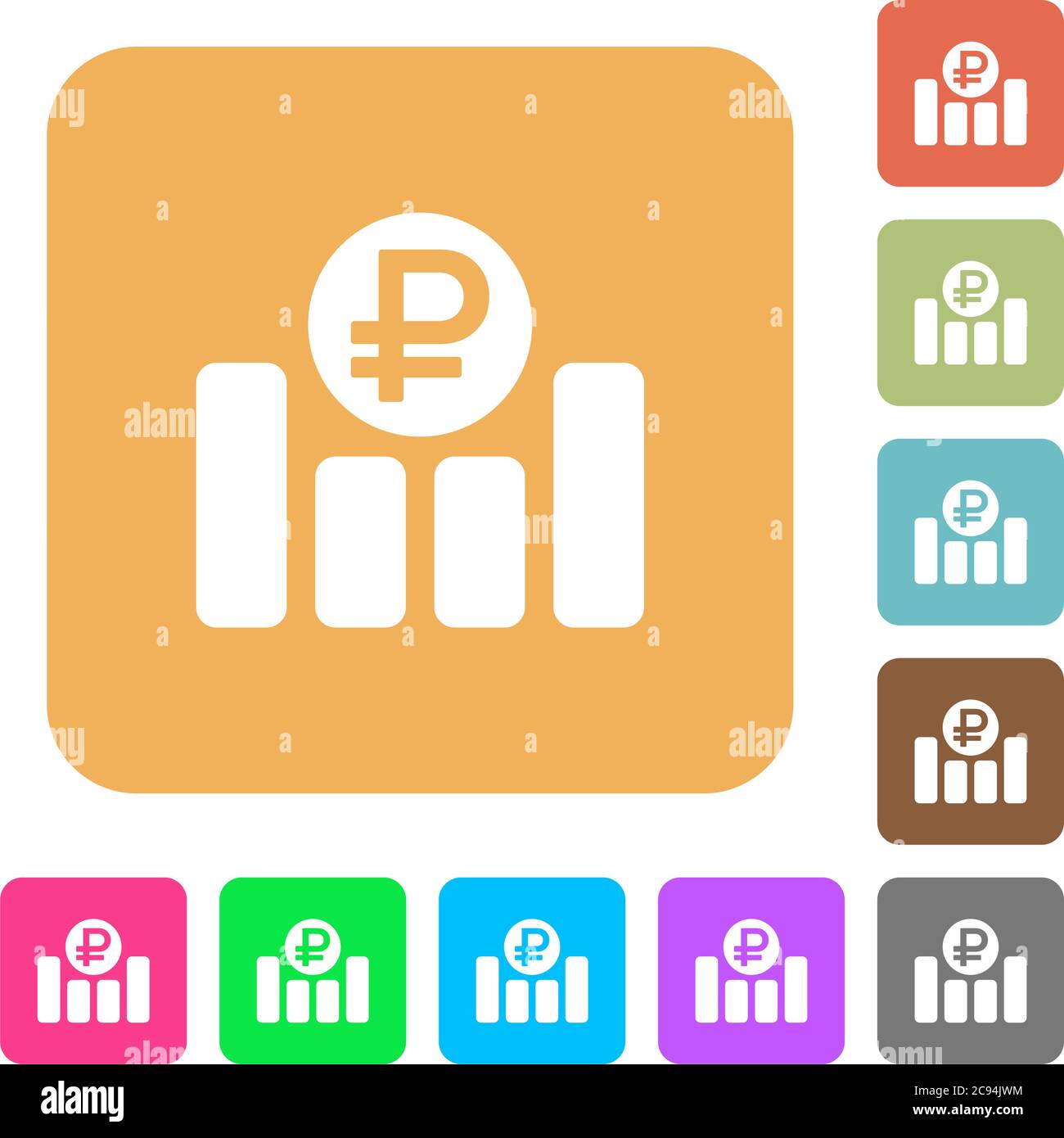 Ruble financial graph flat icons on rounded square vivid color backgrounds Stock Vector Image ...