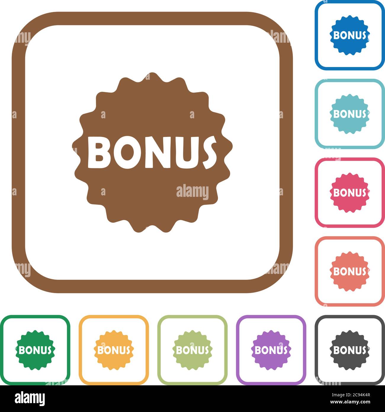 Bonus sticker simple icons in color rounded square frames on white ...