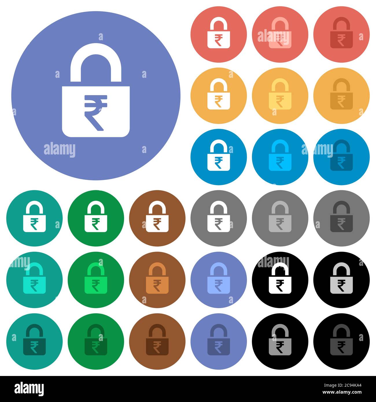 Locked rupees multi colored flat icons on round backgrounds. Included ...