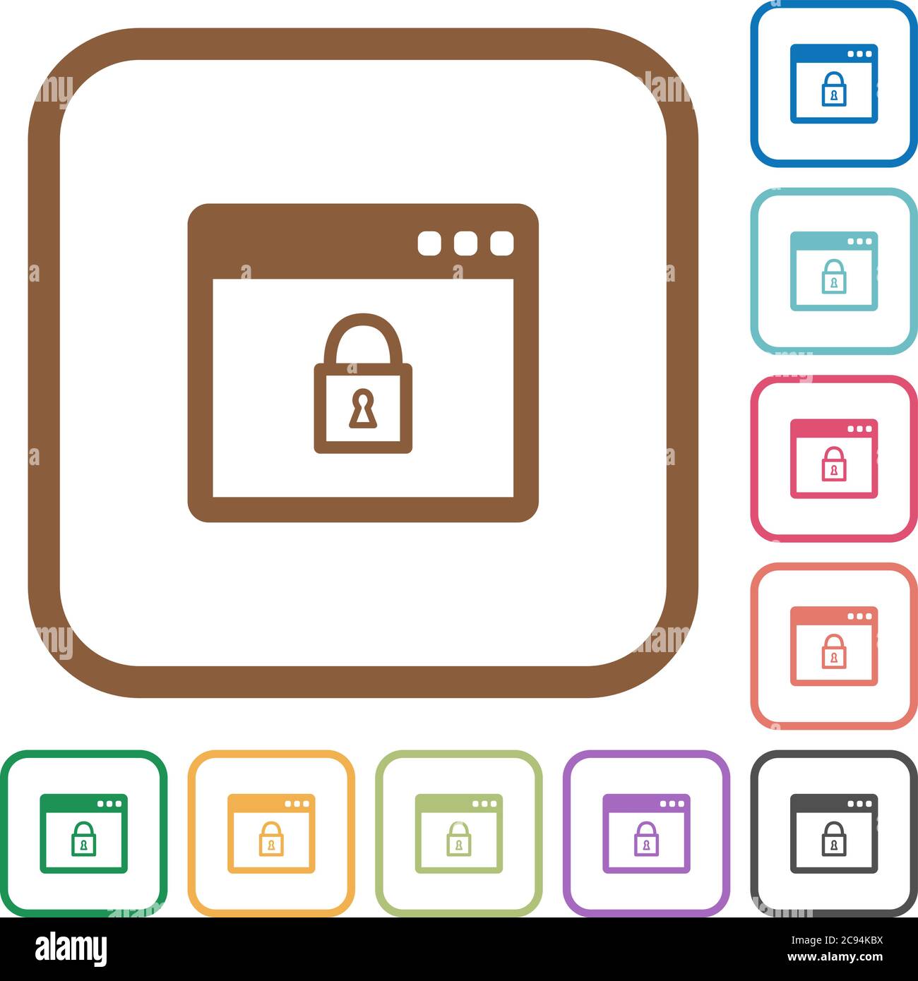 Lock application simple icons in color rounded square frames on white ...
