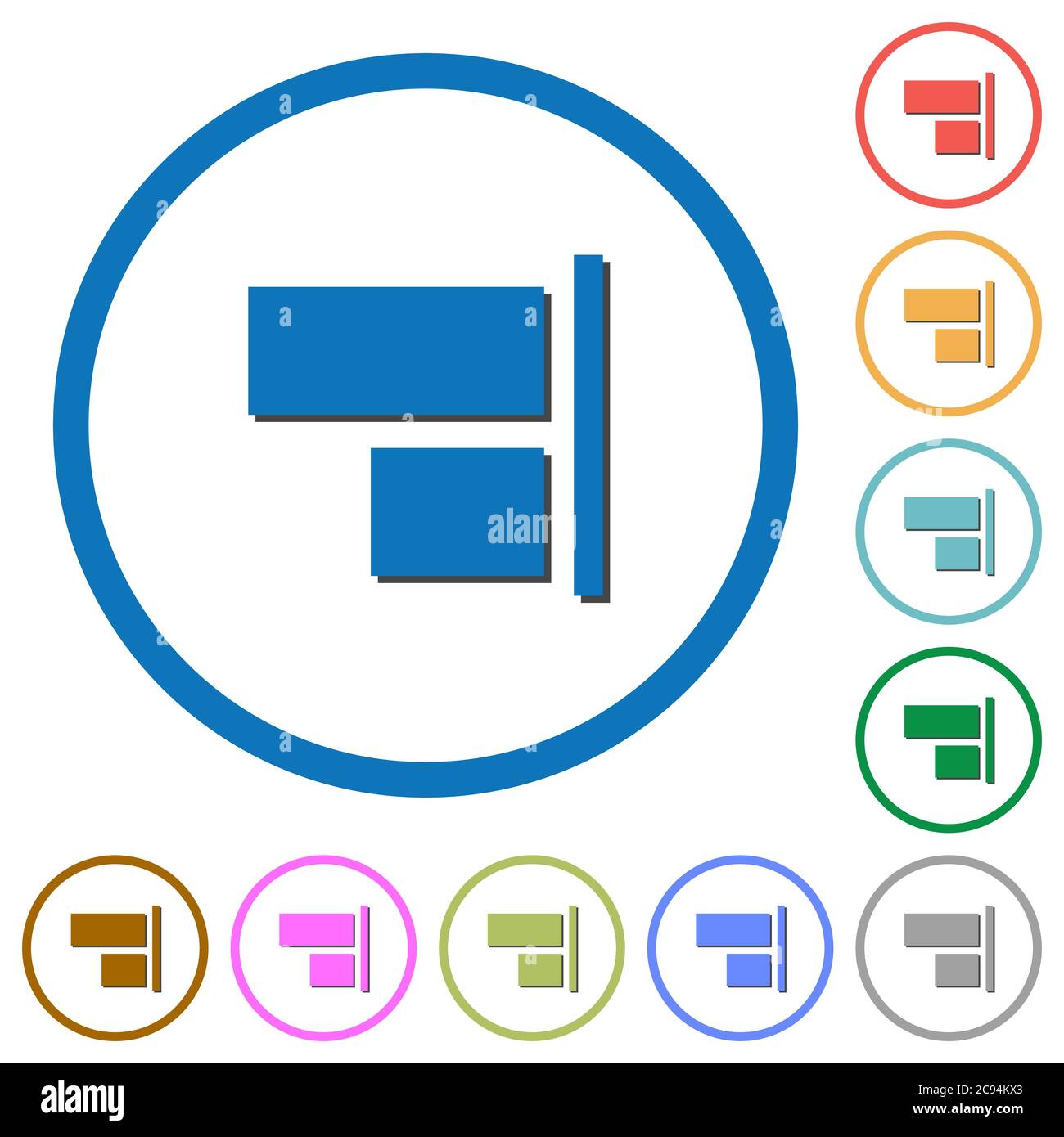 Align to right flat color vector icons with shadows in round outlines ...