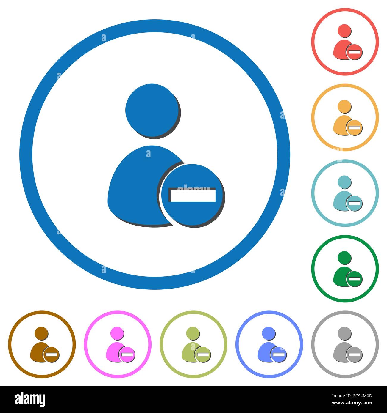 Remove user account flat color vector icons with shadows in round ...