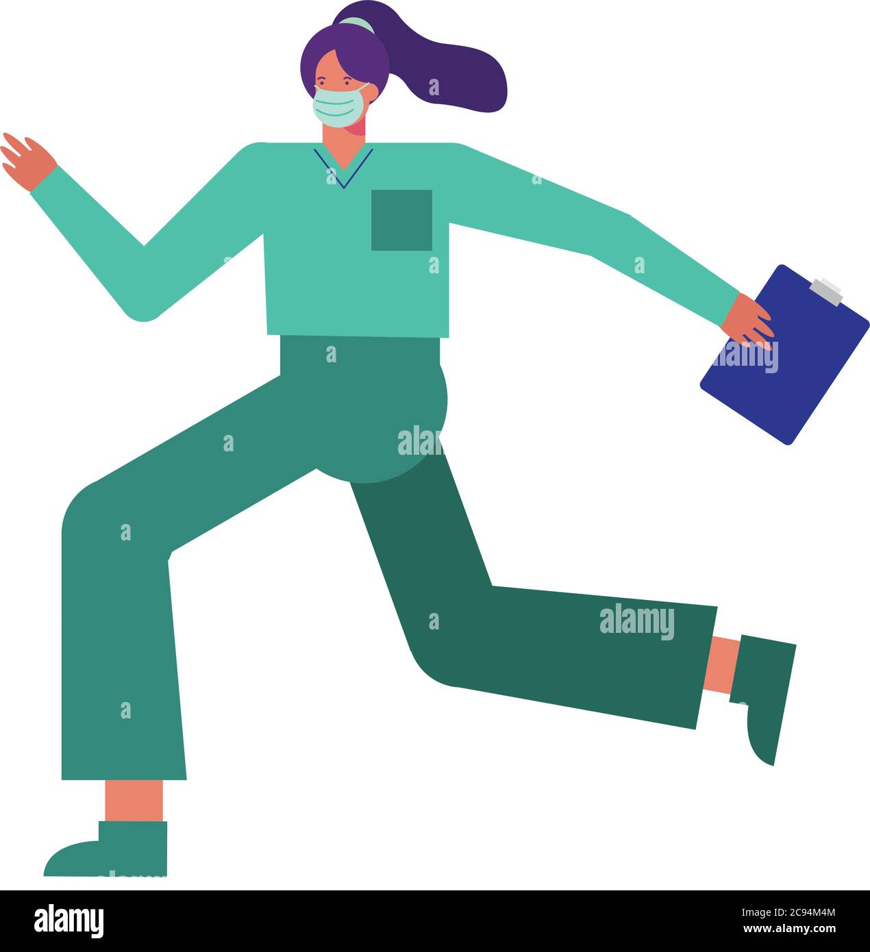 professional female surgeon wearing medical mask running with checklist ...