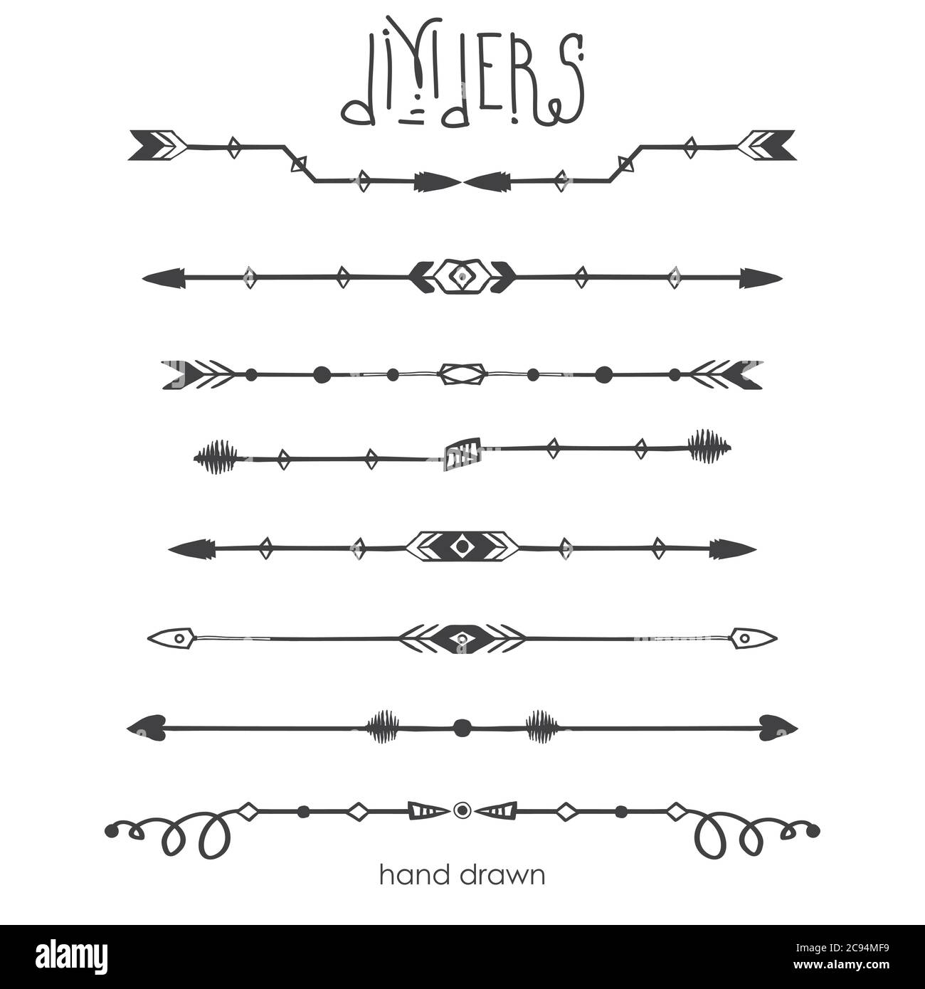 Set of Tribal dividers,dividers line in doodle style,isolated on white ...
