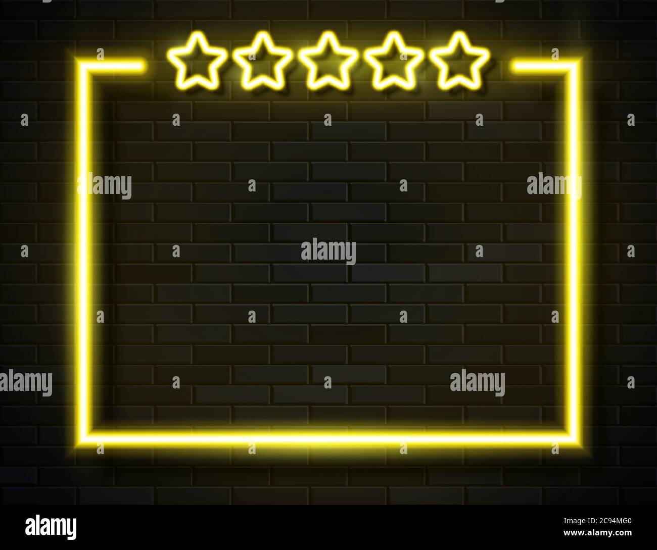Vector Retro Neon Five Stars Ranking Frame on Dar Background Stock ...