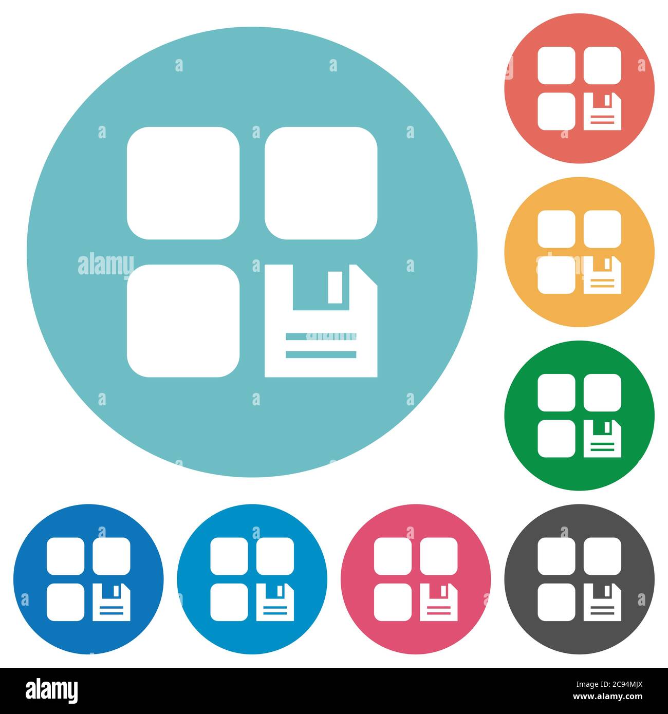 Save component flat white icons on round color backgrounds Stock Vector ...