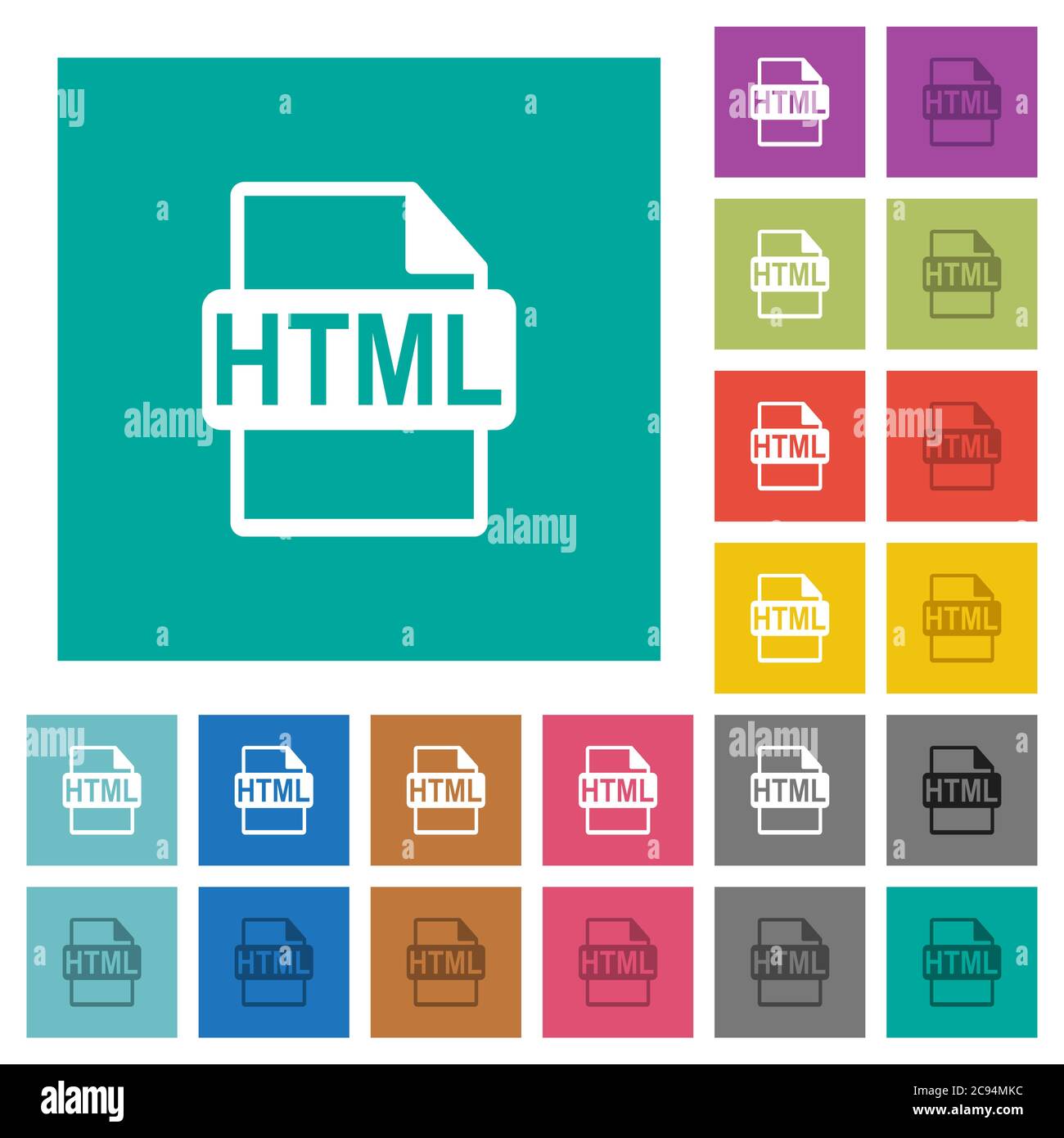 HTML file format multi colored flat icons on plain square backgrounds ...