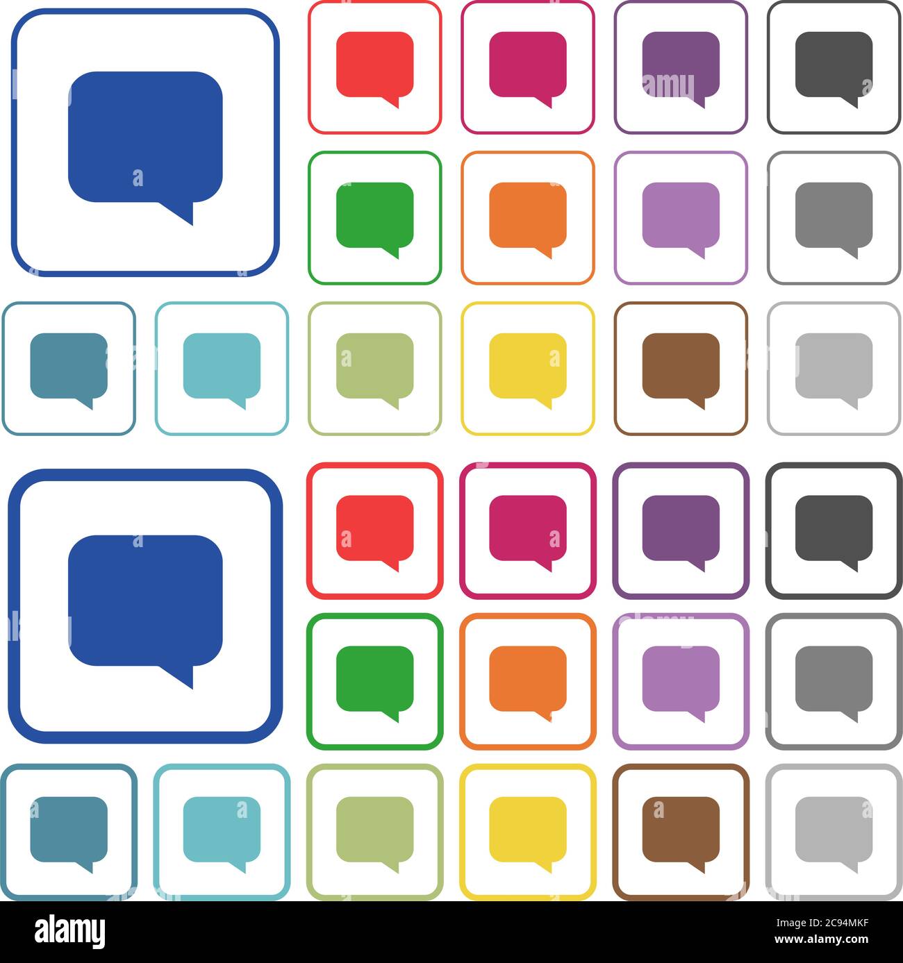 Message bubble color flat icons in rounded square frames. Thin and ...