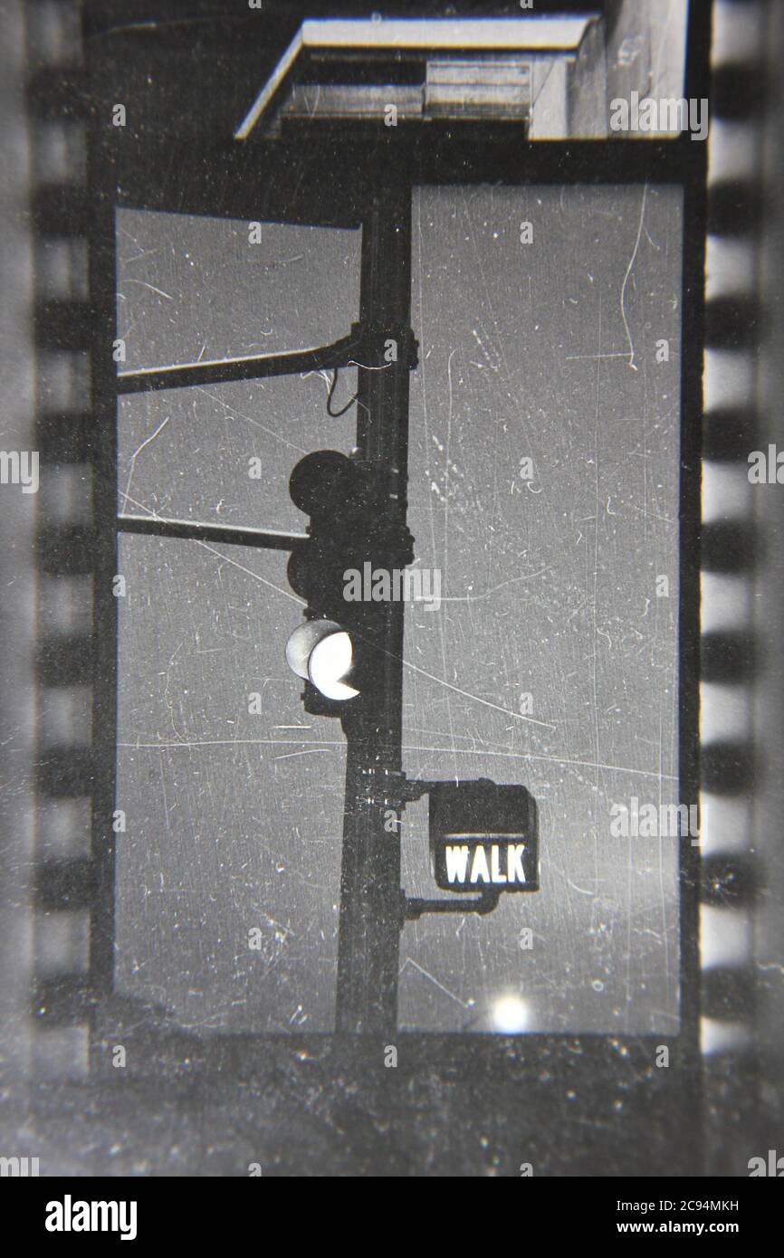 Fine 1970s vintage black and white photography of a traffic light ...