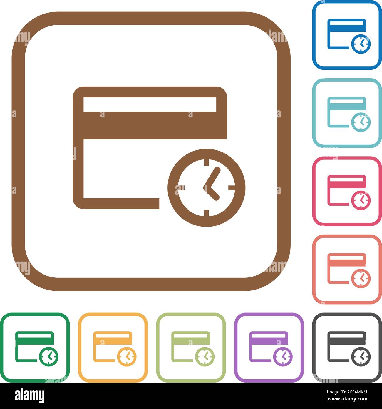 Credit card transaction history simple icons in color rounded square ...