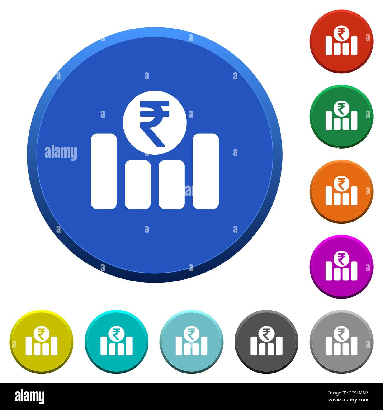 Indian Rupee financial graph round color beveled buttons with smooth ...