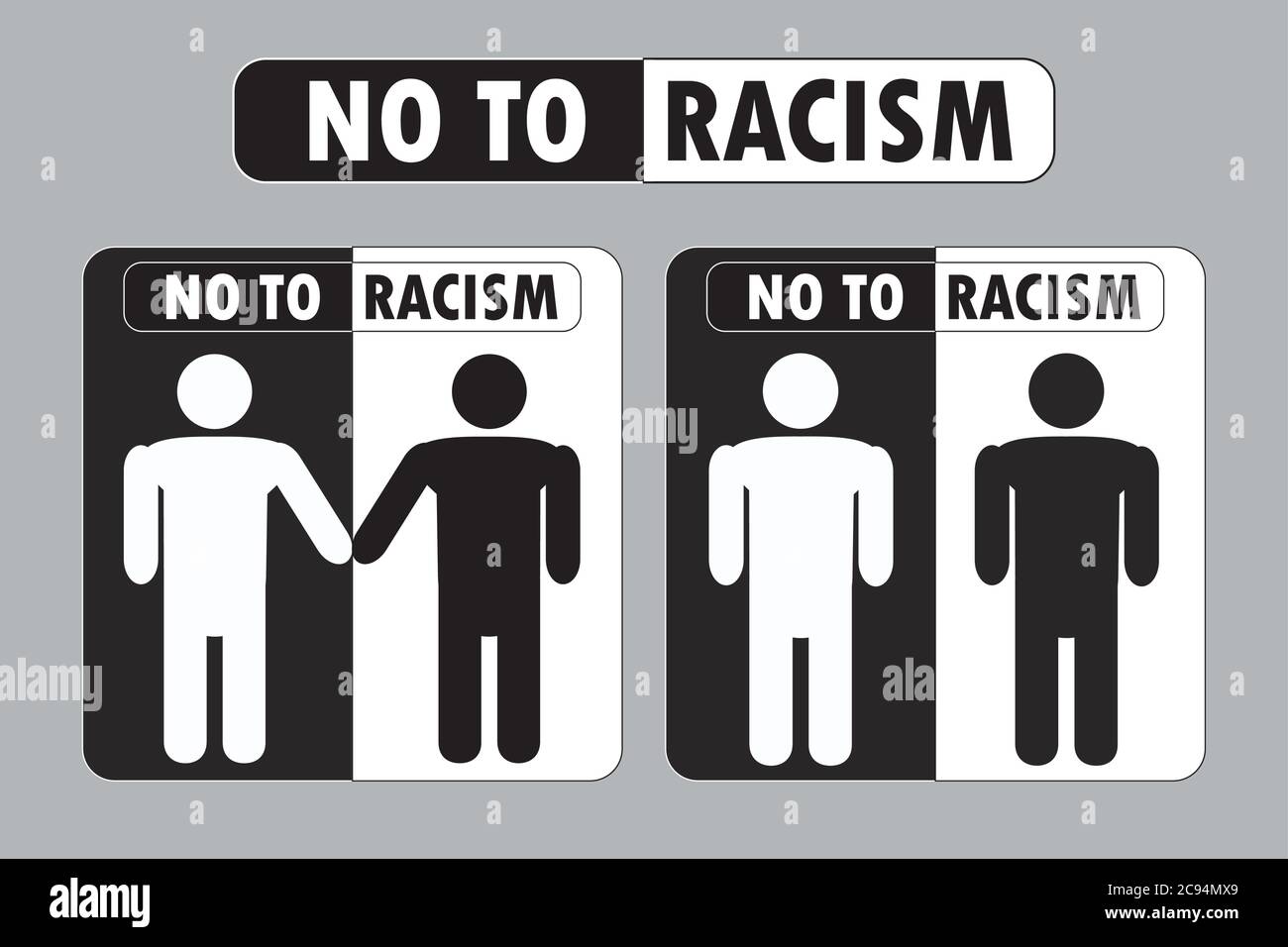 No to racism banner, black and white signs or icon,racism - one of ...