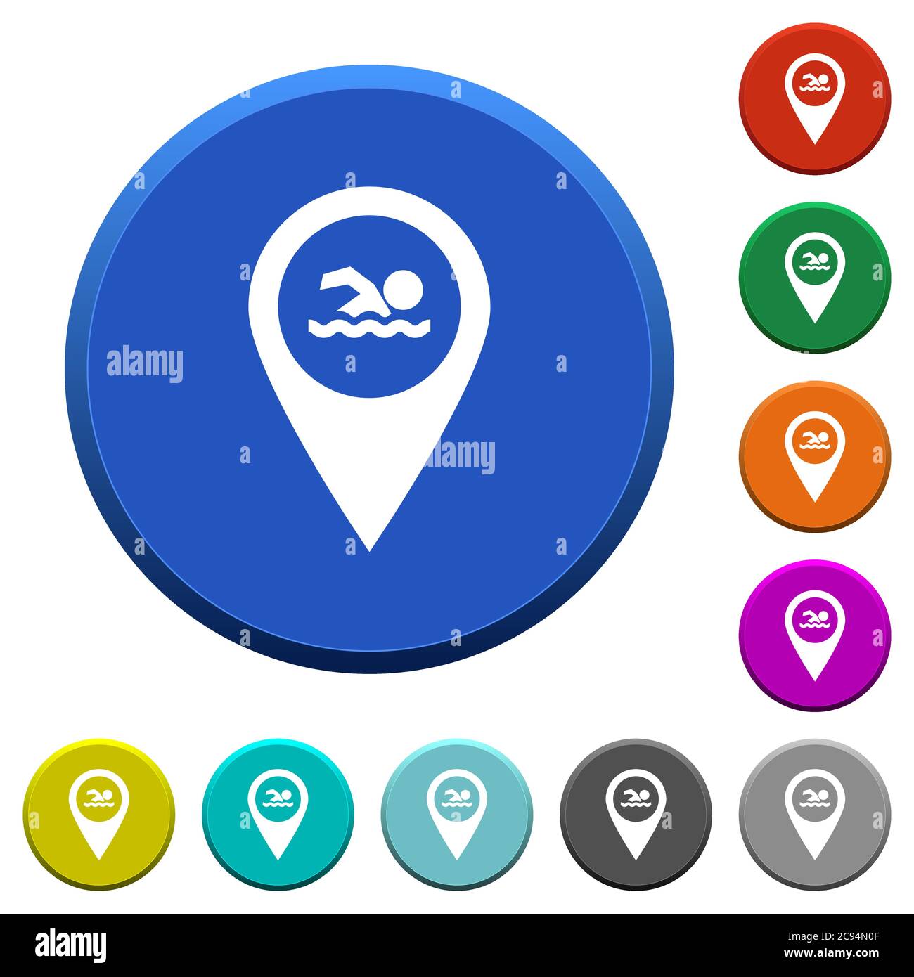 Swimming pool GPS map location round color beveled buttons with smooth ...