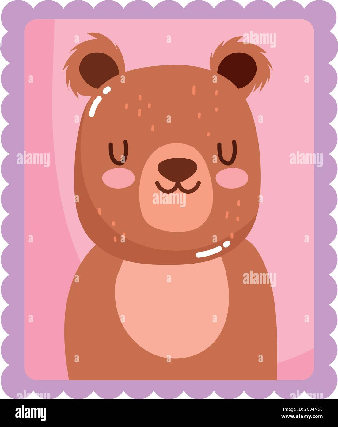 cute little bear animals cartoon postage mail stamp vector illustration ...
