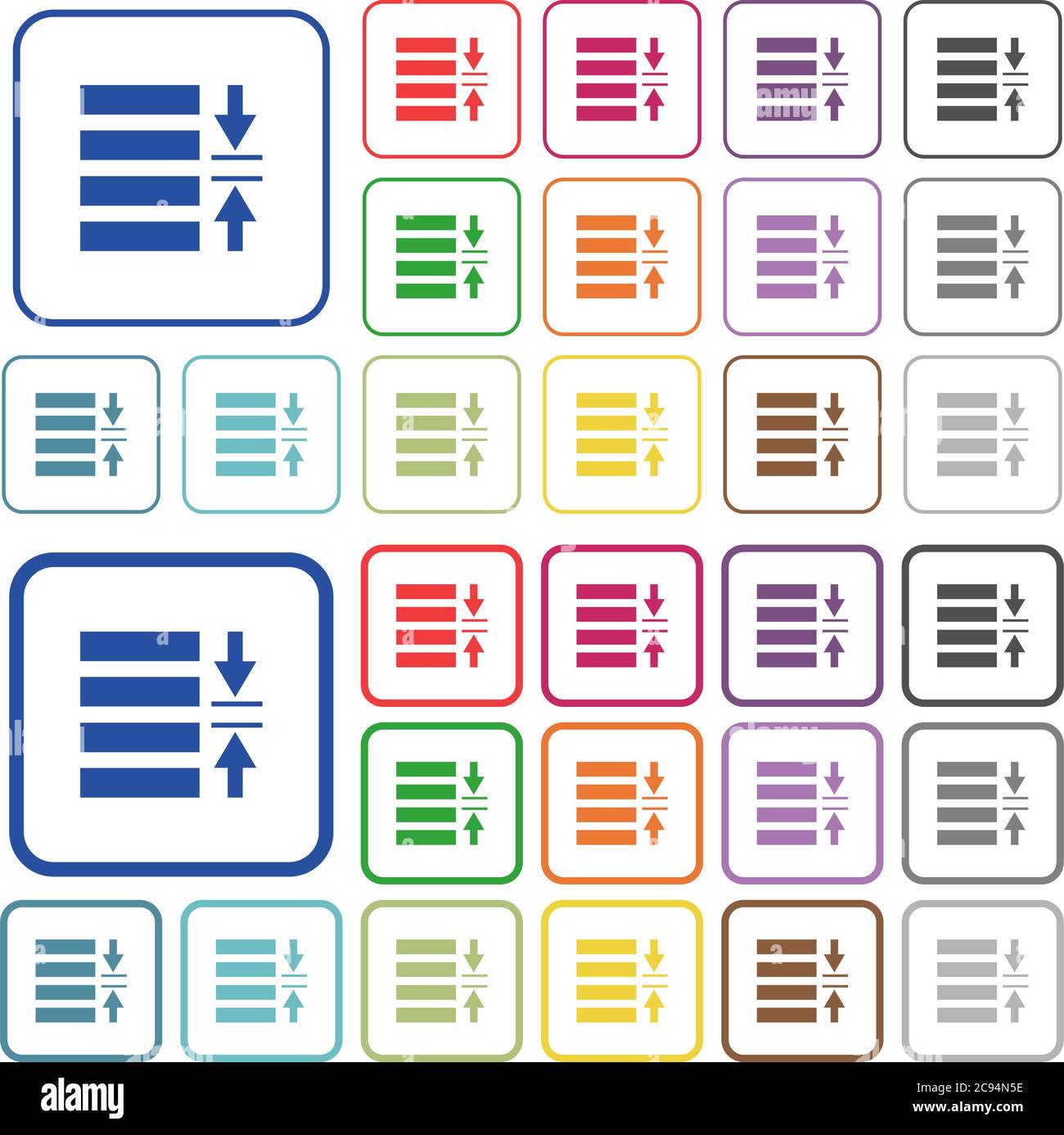 Adjust line spacing color flat icons in rounded square frames. Thin and thick versions included ...