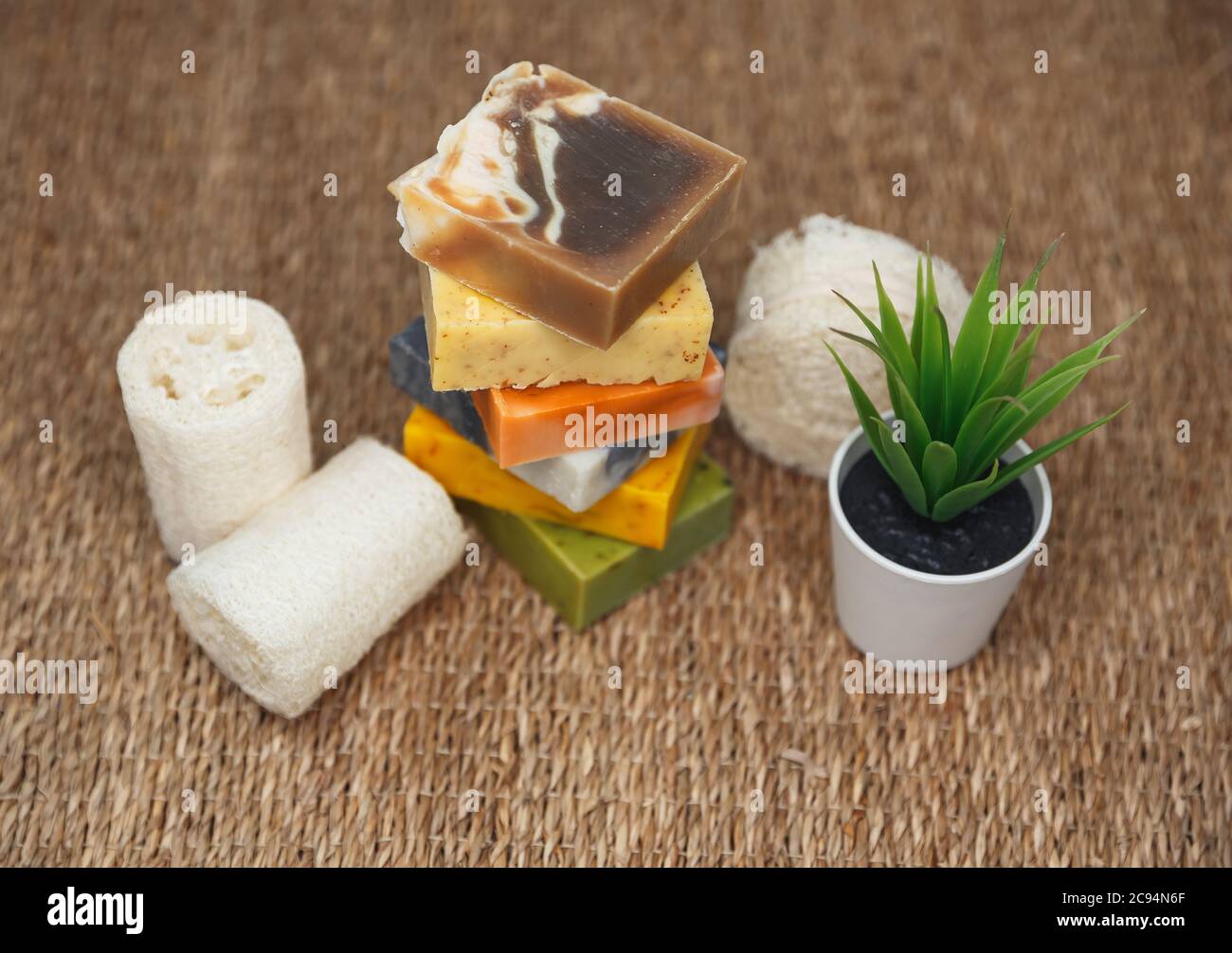 Set of bath and spa accessories. Different personal hygiene objects ...