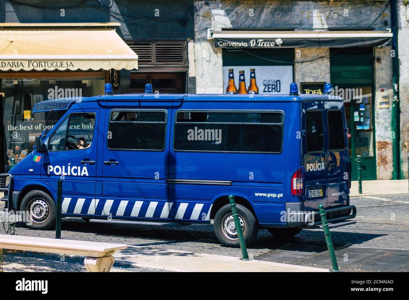 Lisbon Portugal july 28, 2020 View of a classic police car driving ...