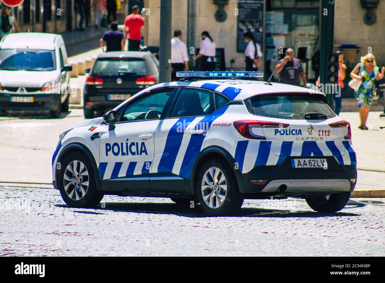 Lisbon Portugal july 28, 2020 View of a classic police car driving ...