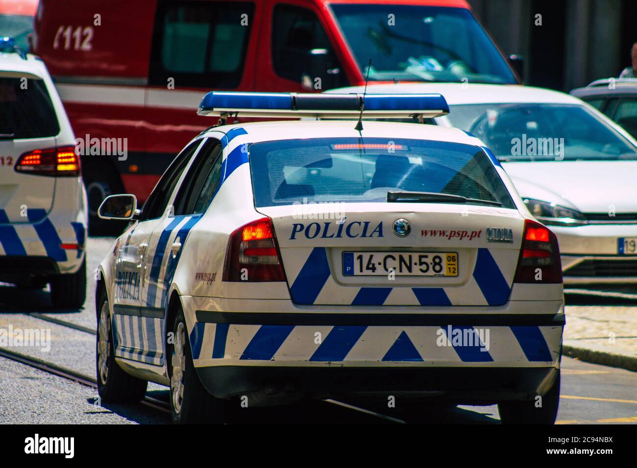 Lisbon Portugal july 28, 2020 View of a classic police car driving ...