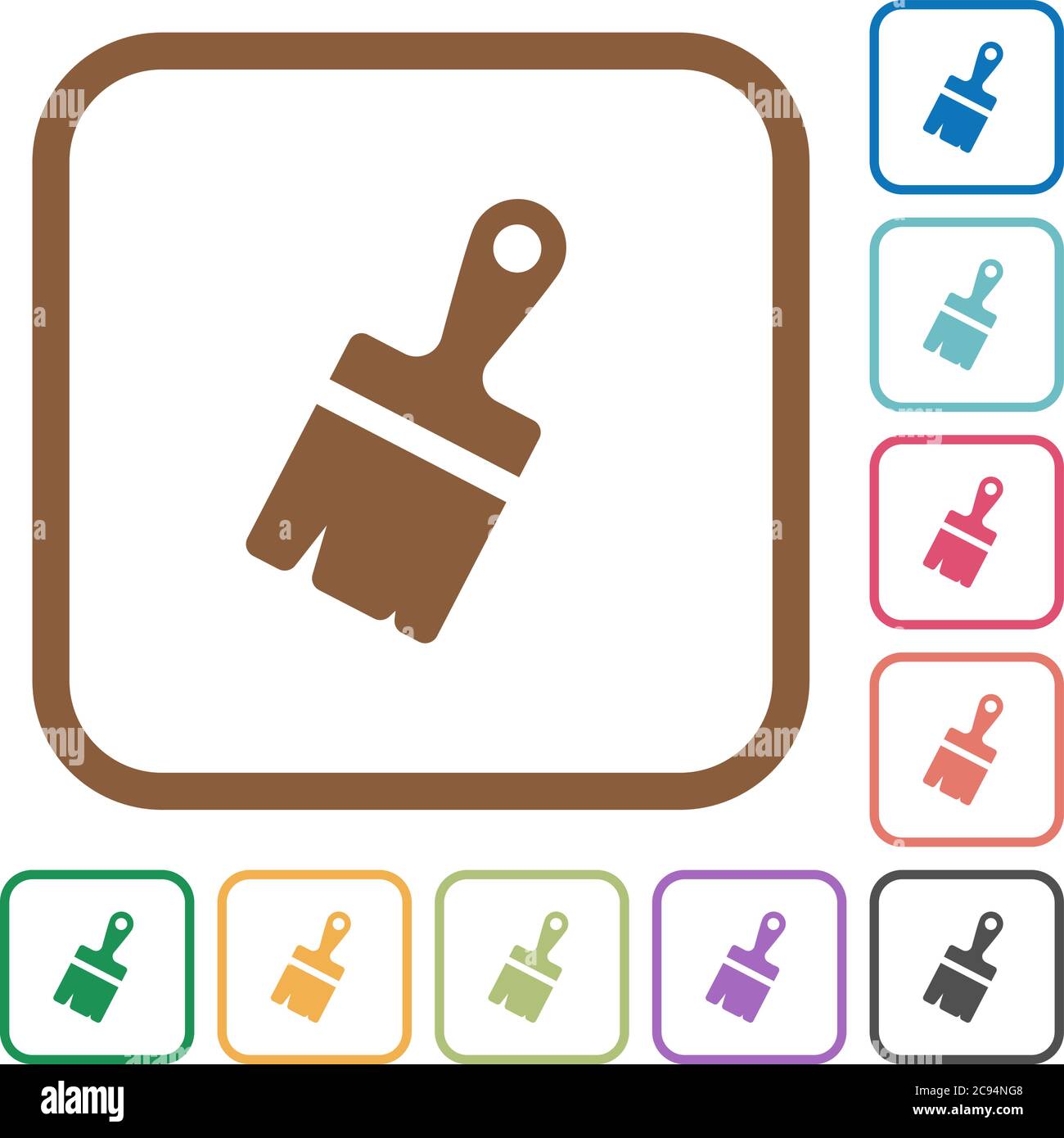 Paste with brush tool simple icons in color rounded square frames on white background Stock ...