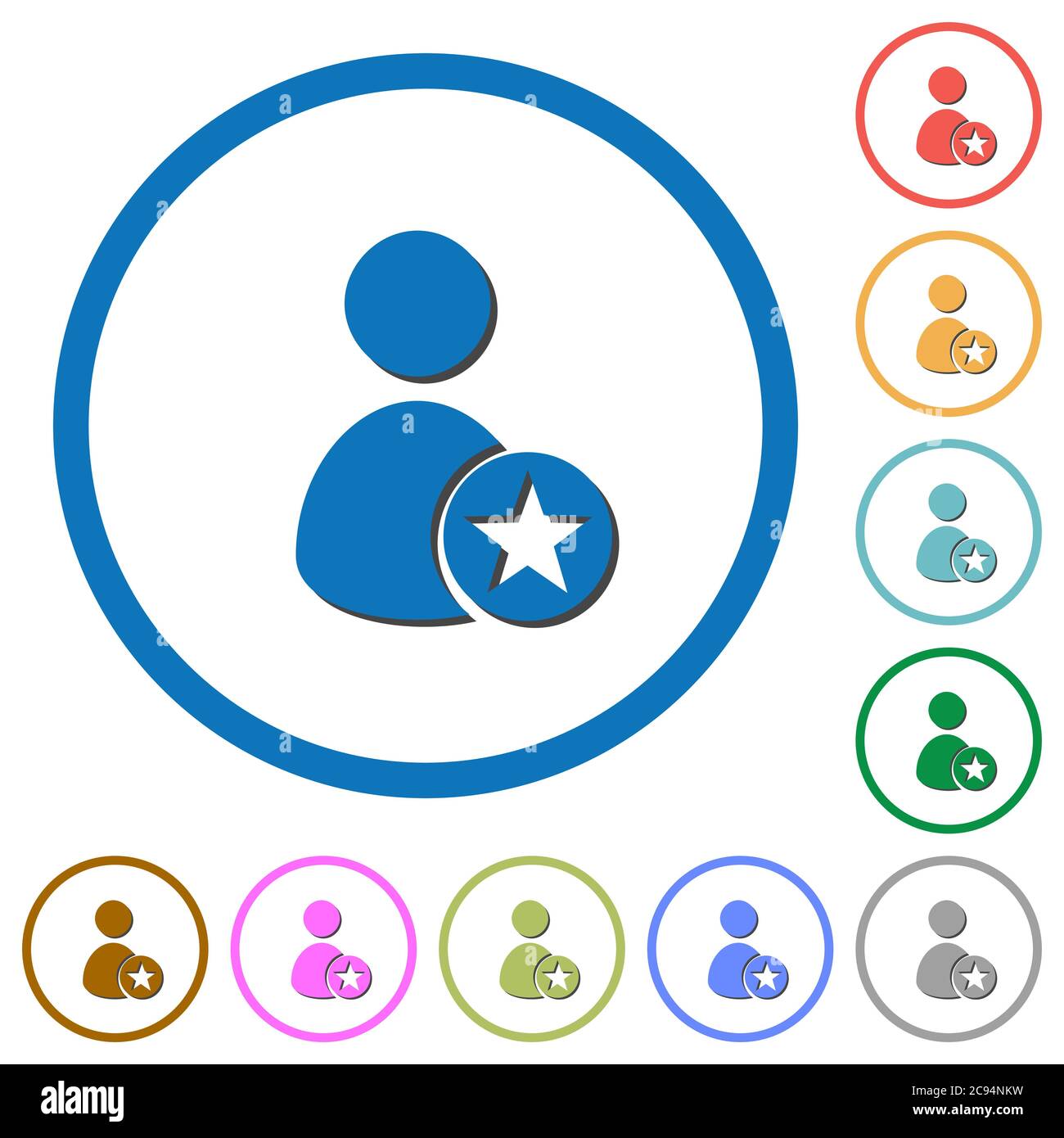 Rank user flat color vector icons with shadows in round outlines on ...