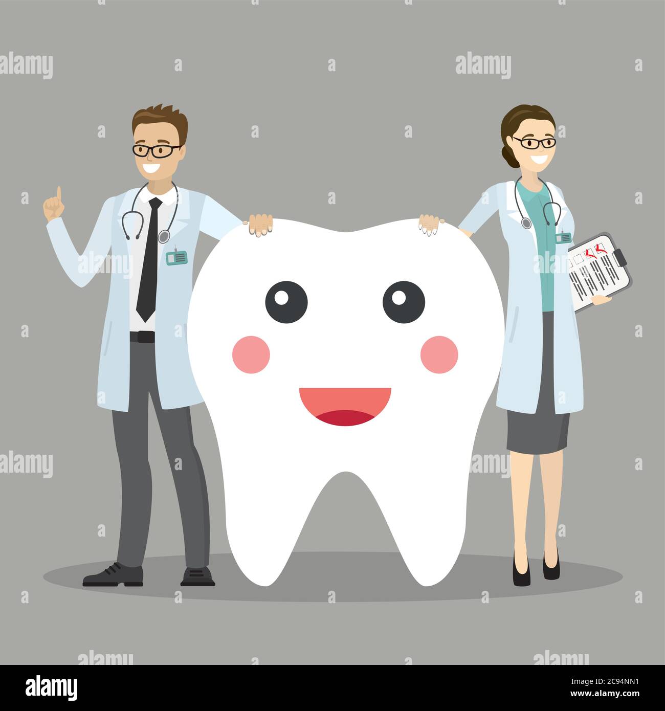 Male and female dentists and a happy tooth,healthy concept,flat vector ...