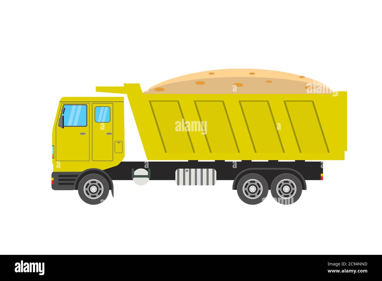Yellow Tipper Truck Side View,sand in the back of a truck,isolated on ...