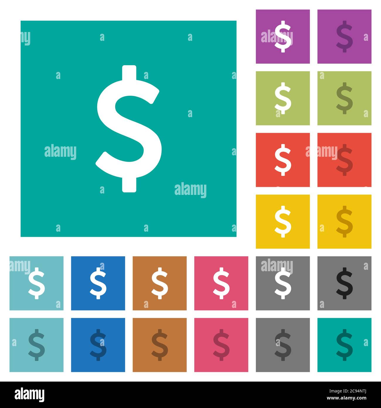 Dollar sign multi colored flat icons on plain square backgrounds ...