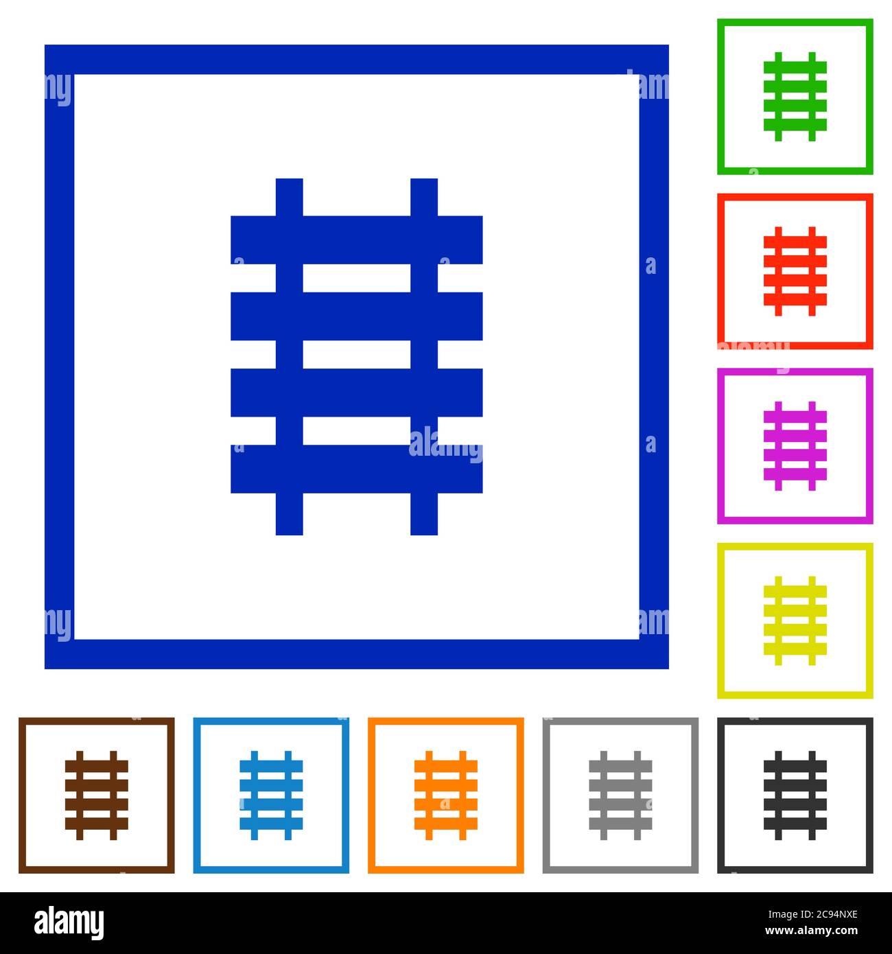 Railroad flat color icons in square frames on white background Stock ...