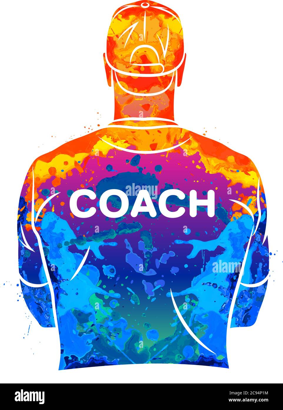 Abstract sports coach stands with his back in a T-shirt and baseball ...