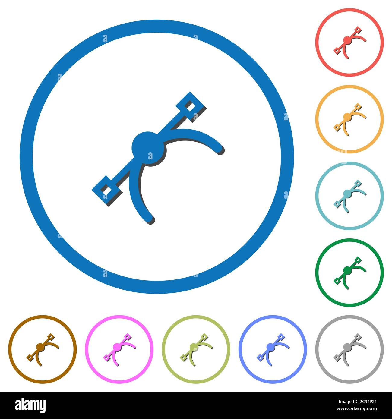 Vector symbol flat color vector icons with shadows in round outlines on ...