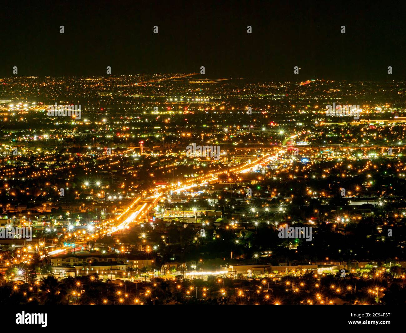 Night high angle view of the famous Las Vegas cityscape at Nevada, USA ...