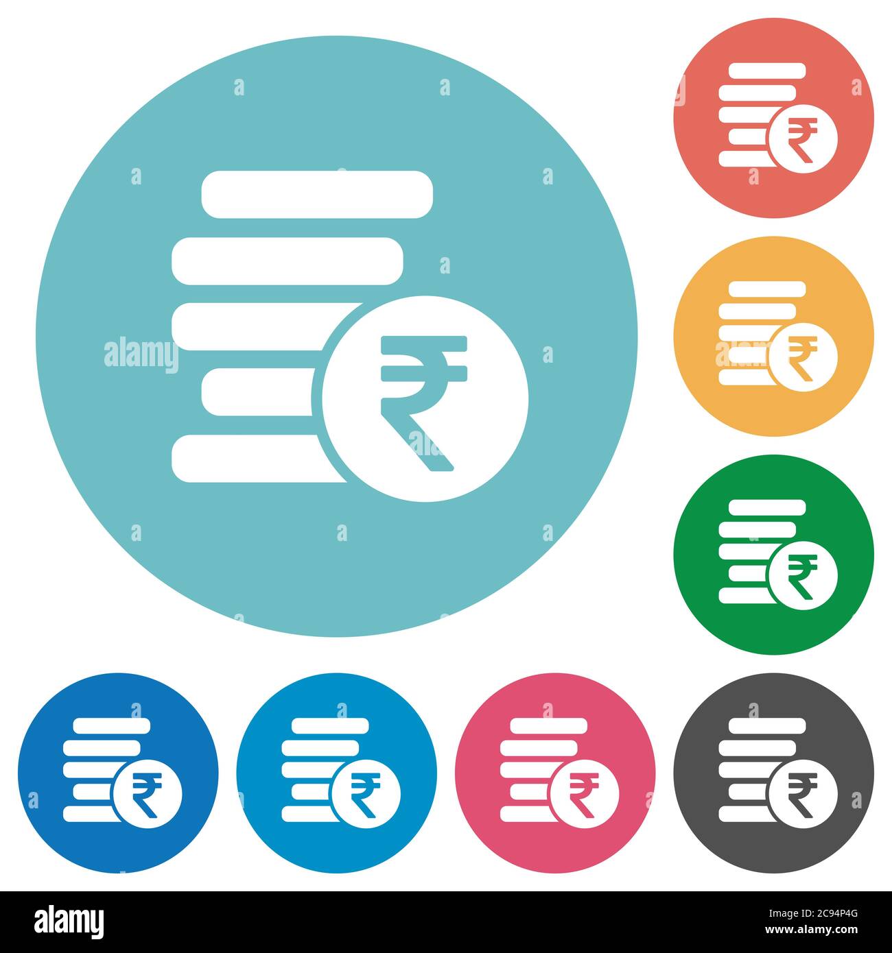 Indian Rupee coins flat white icons on round color backgrounds Stock ...