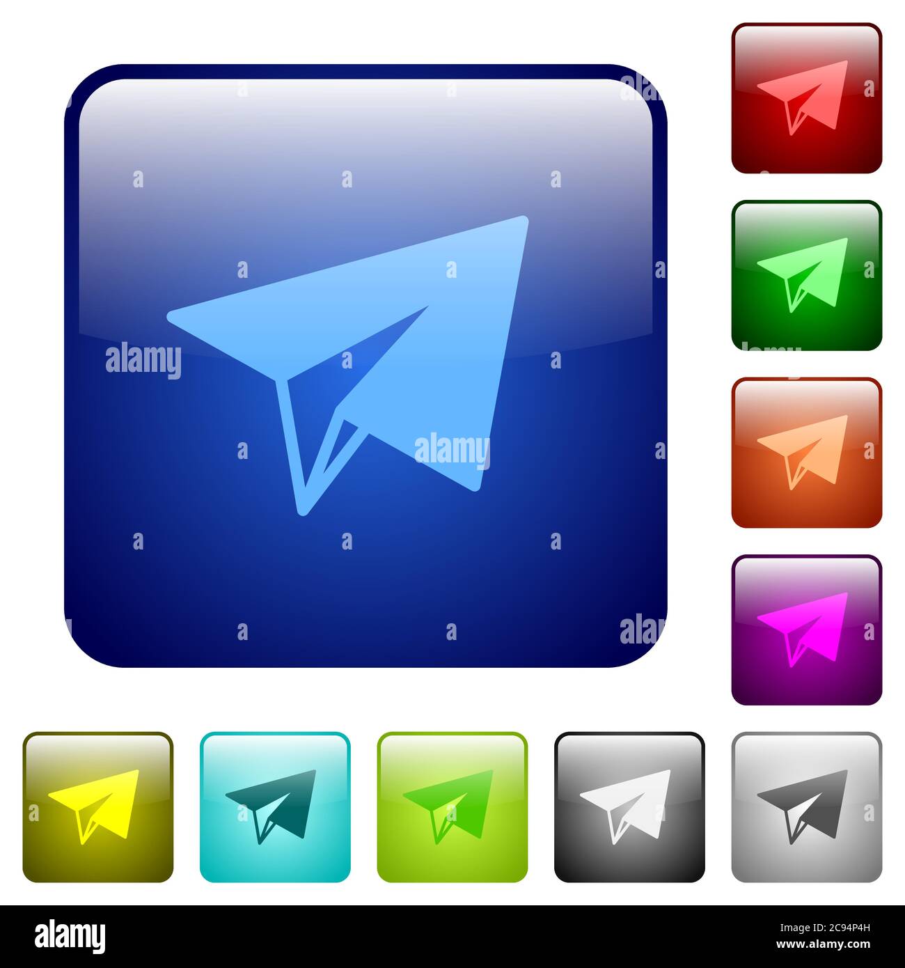 Paper plane icons in rounded square color glossy button set Stock ...