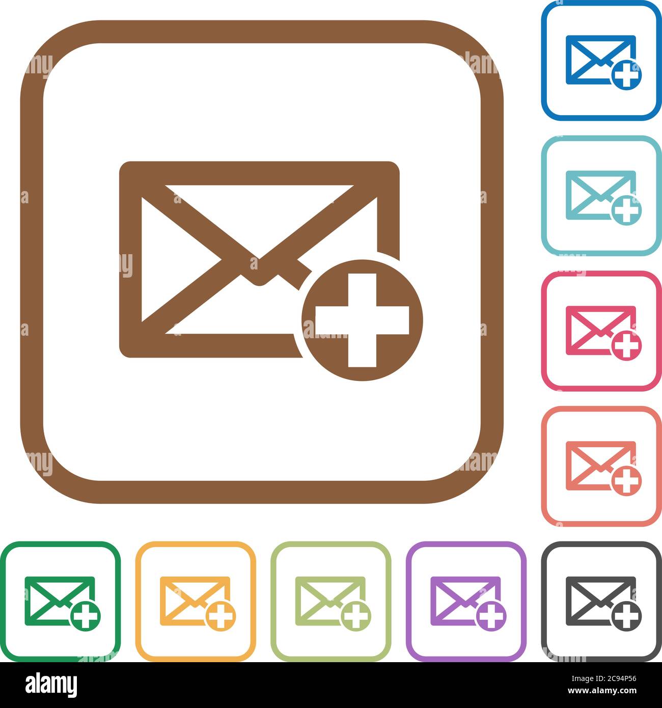 Add new mail simple icons in color rounded square frames on white ...