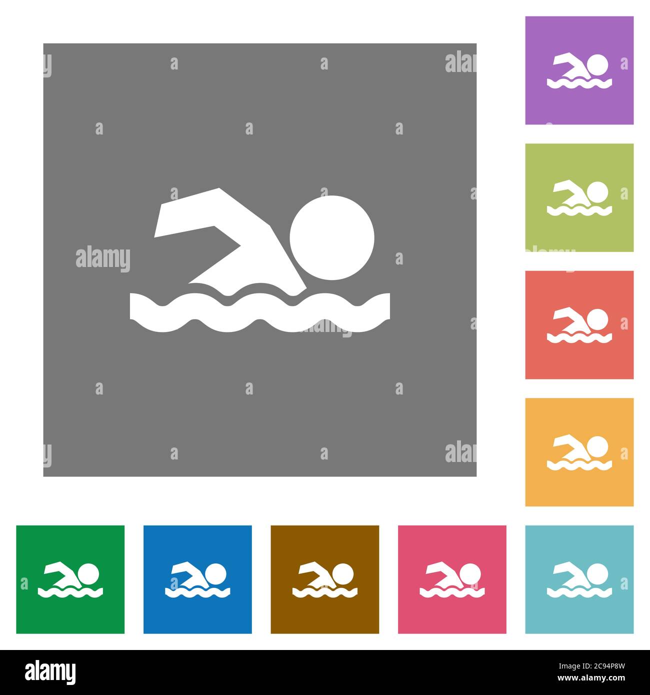 Swimming man flat icons on simple color square backgrounds Stock Vector ...