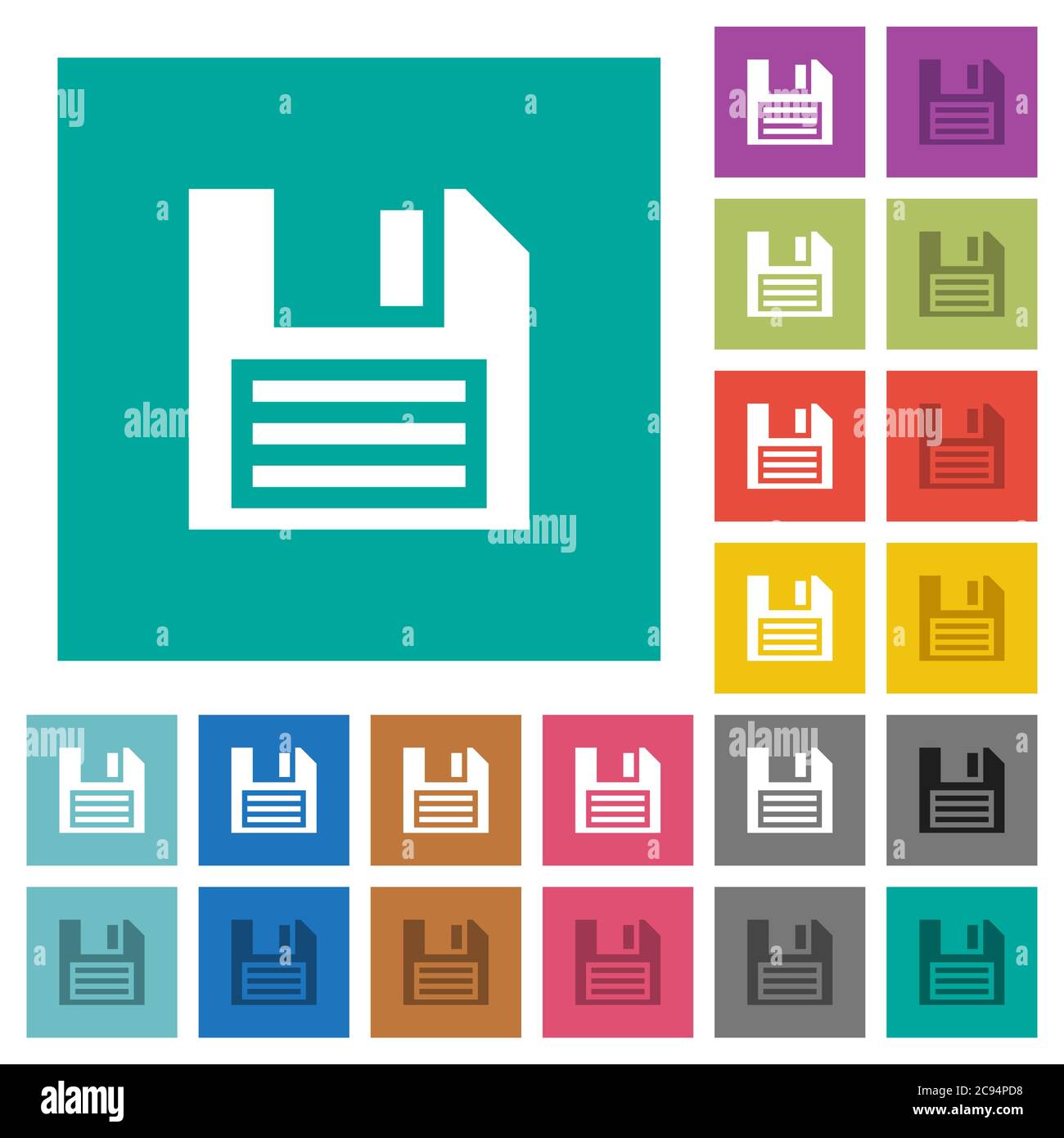 Floppy disk multi colored flat icons on plain square backgrounds ...