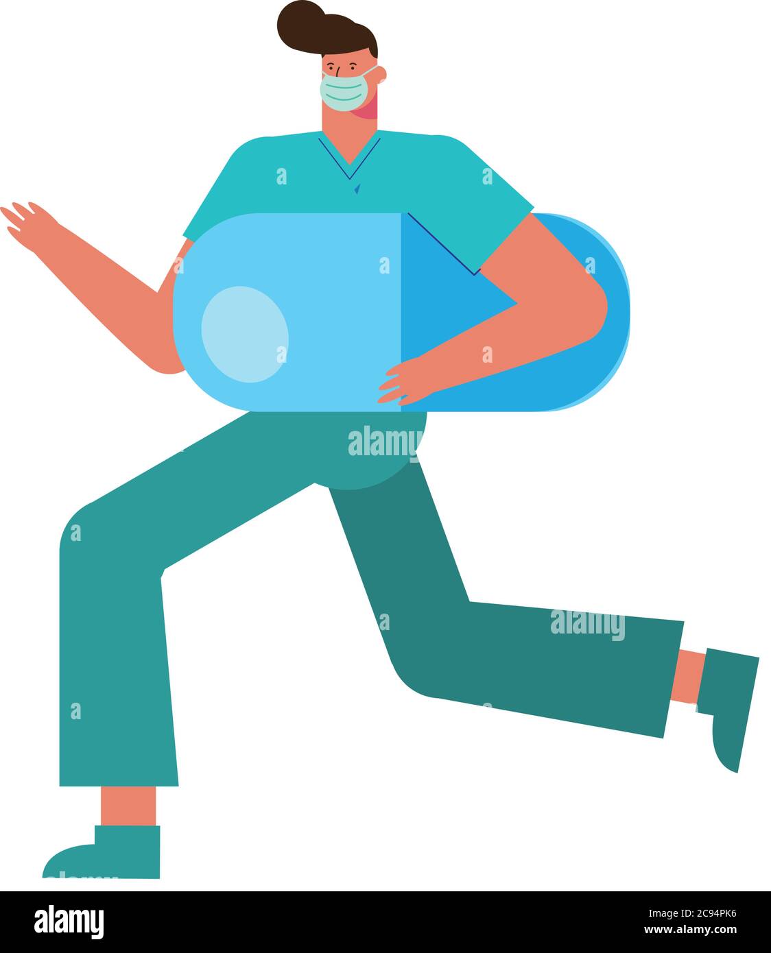 professional surgeon wearing medical mask running with capsule vector ...