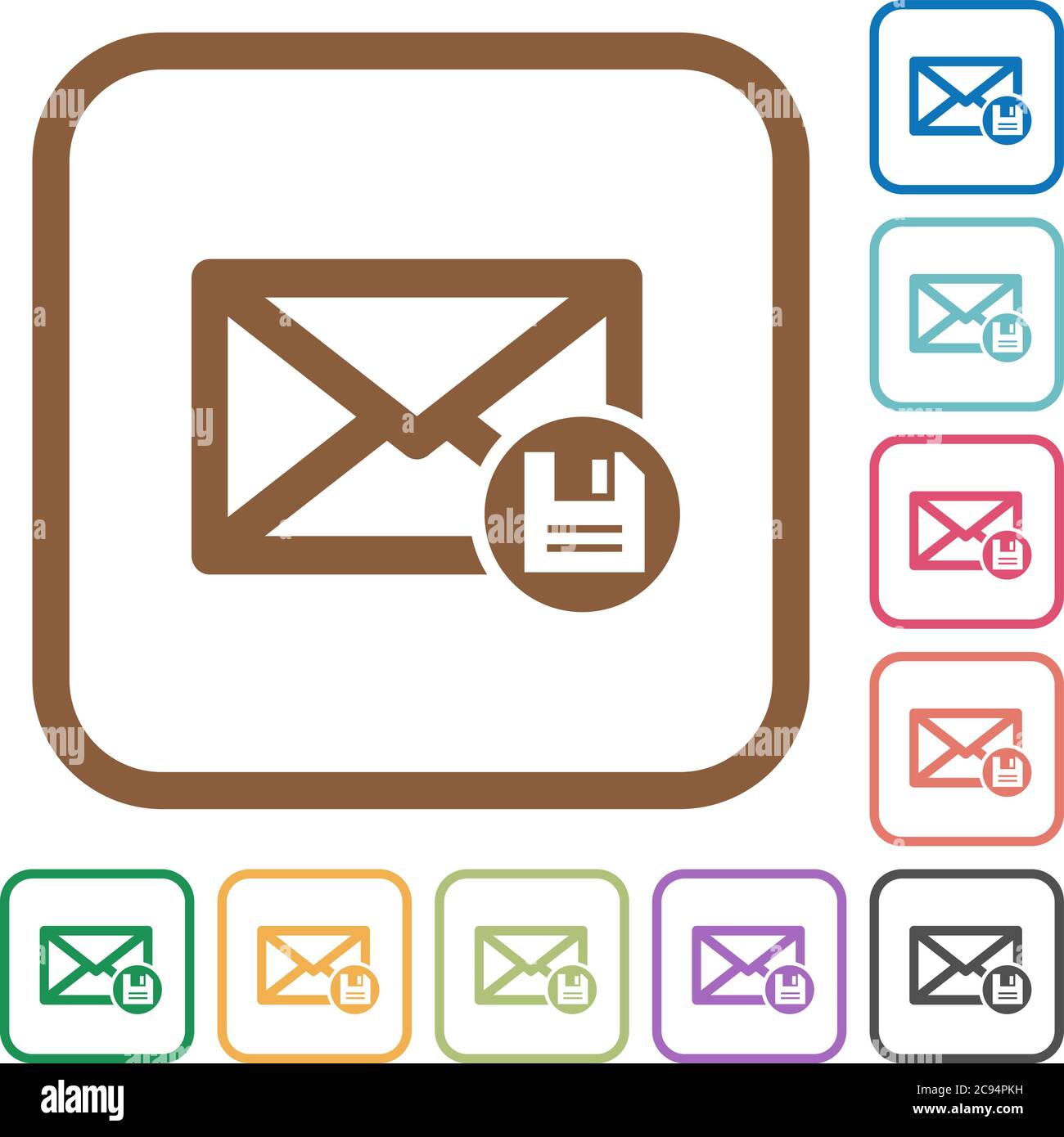 Archive mail simple icons in color rounded square frames on white ...