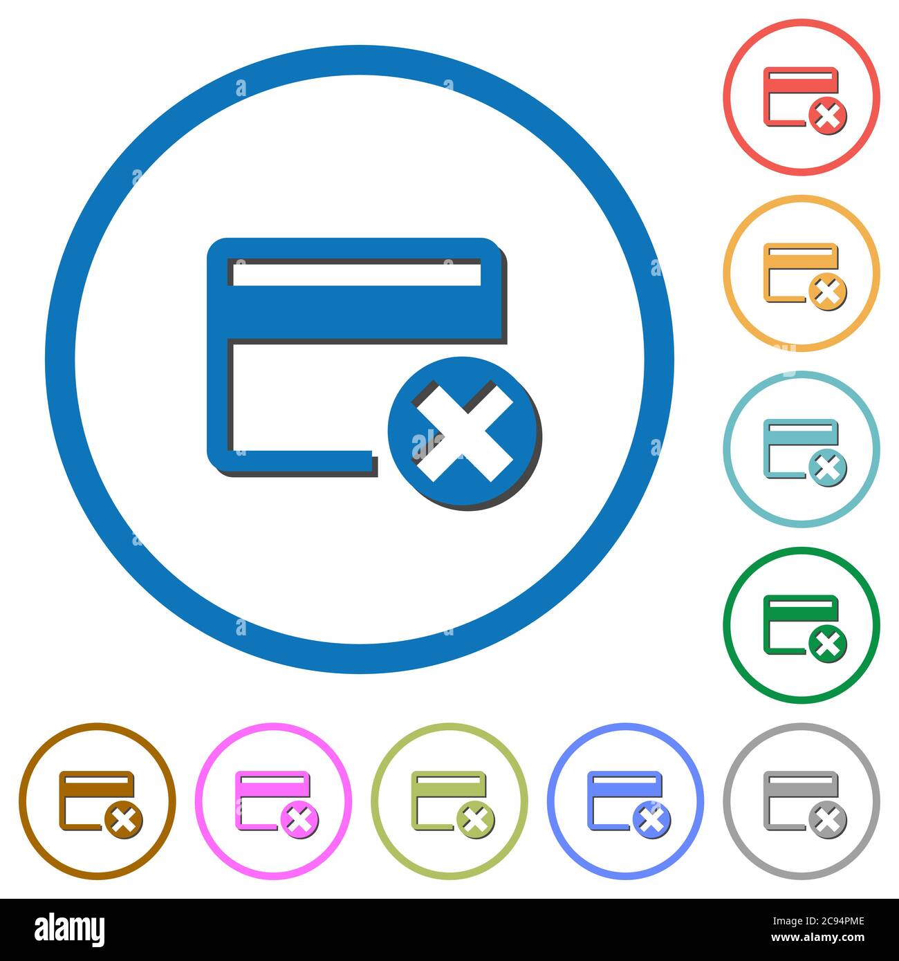 Cancel credit card flat color vector icons with shadows in round ...