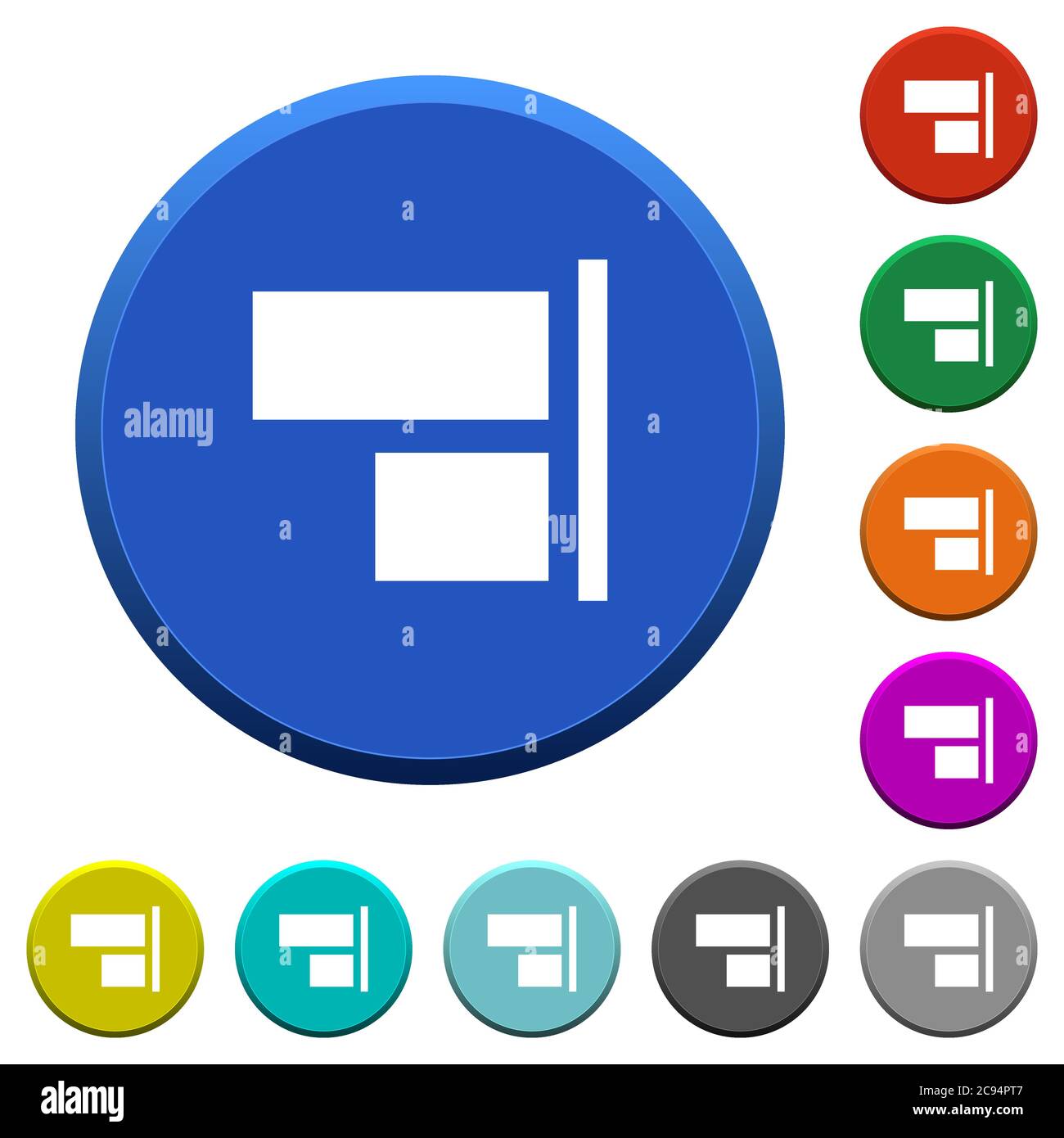Align to right round color beveled buttons with smooth surfaces and ...