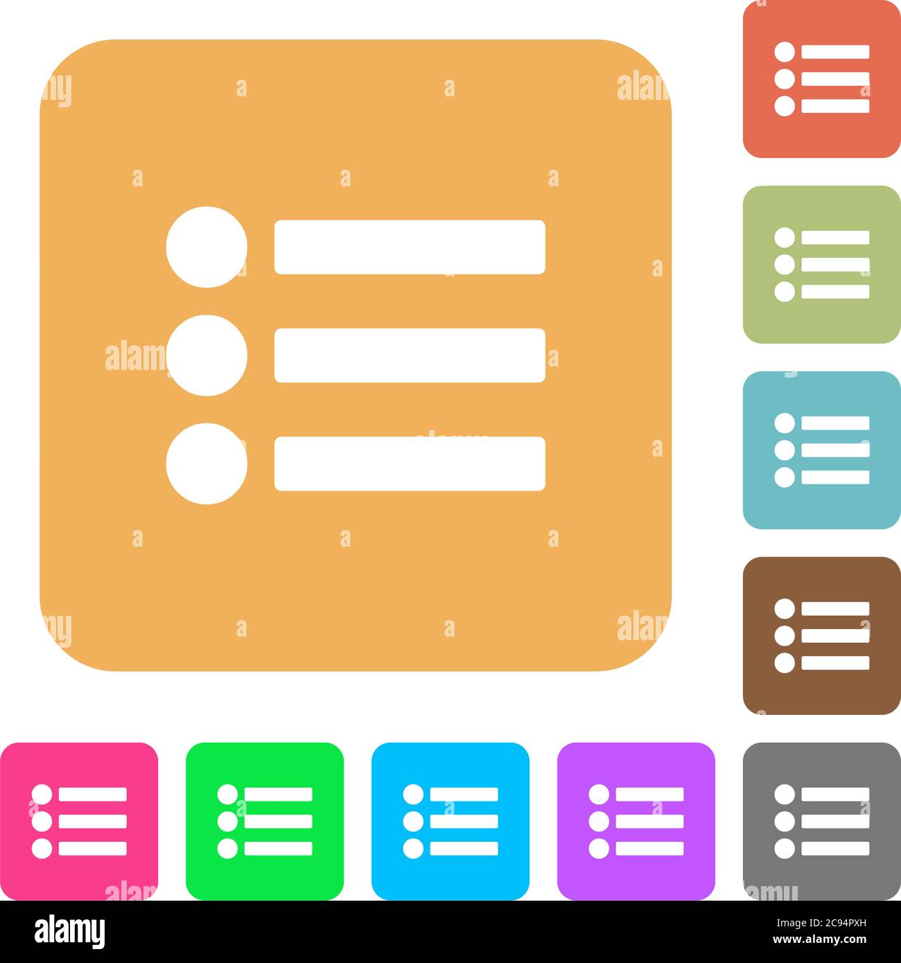 Bullet list flat icons on rounded square vivid color backgrounds Stock ...