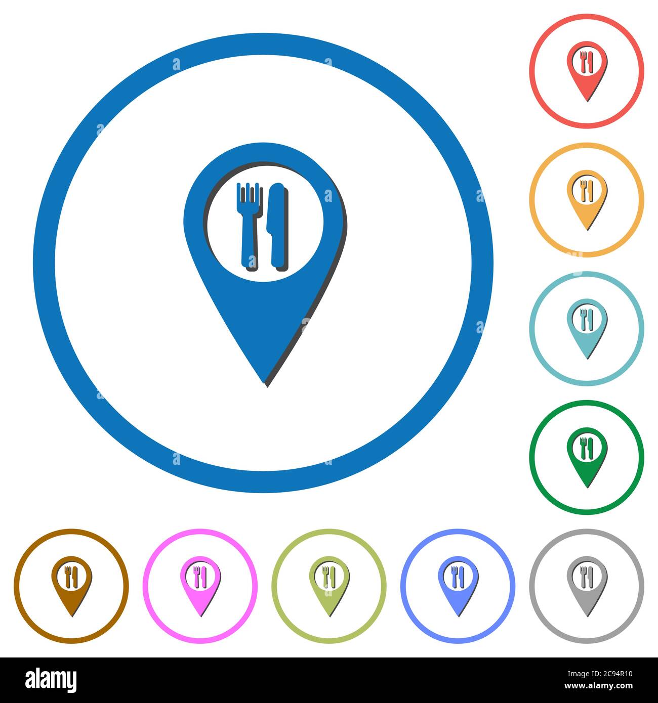Restaurant GPS map location flat color vector icons with shadows in ...