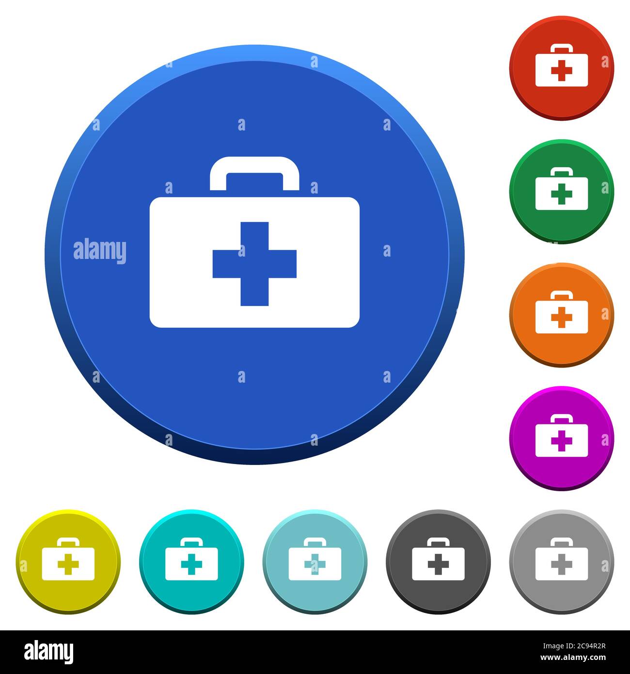 First aid kit round color beveled buttons with smooth surfaces and flat ...