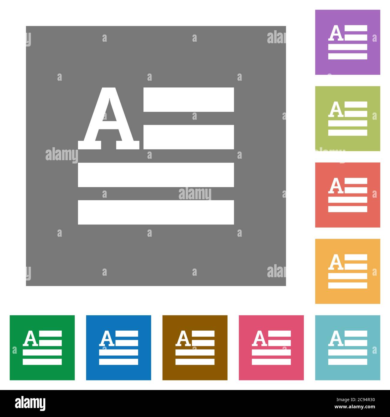 Text initials flat icons on simple color square backgrounds Stock ...