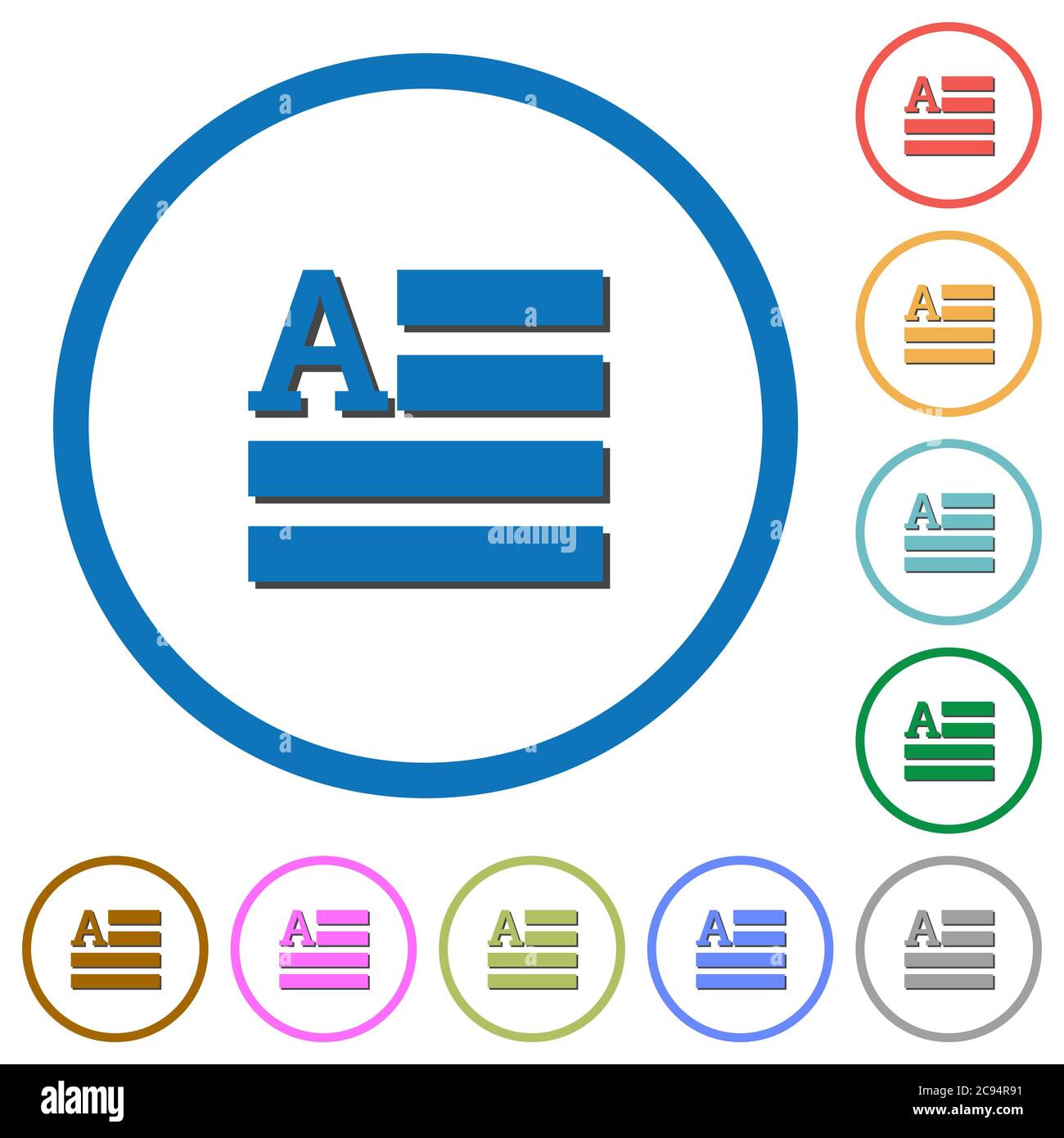 Text initials flat color vector icons with shadows in round outlines on ...